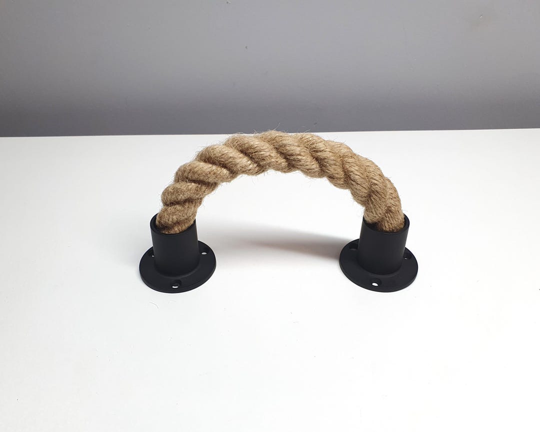 Rope Drawer Pull ..jute Rope Handle With Black Metal Hardware.. Modern ...