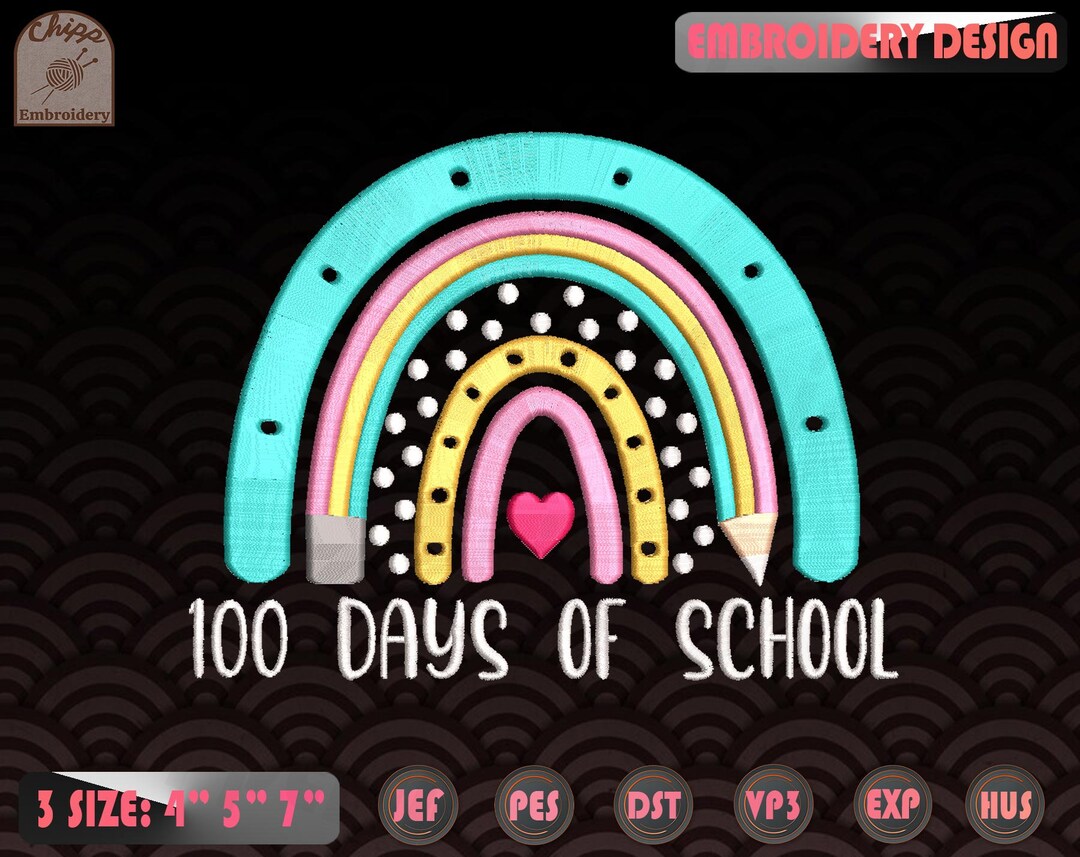 100 Days of School Embroidery Design Rainbow Teacher - Etsy