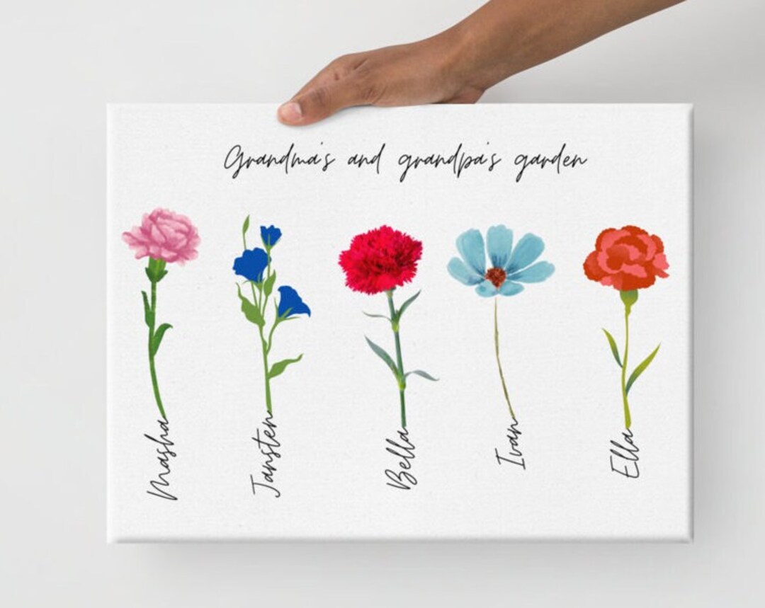 Birth Month Flower Name Sign, Custom Grandkids Birthday Month Flower ...