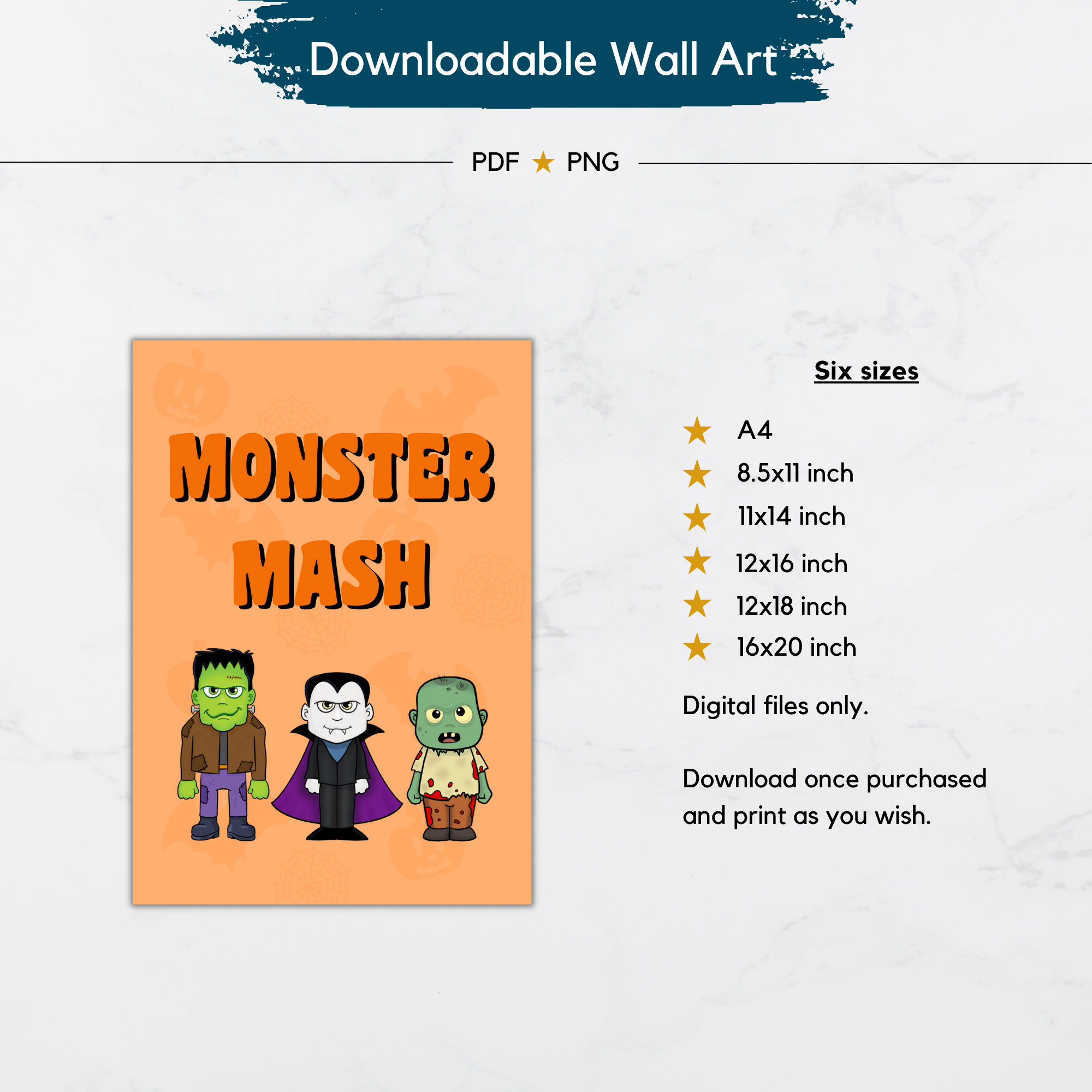Monster Mash, Monster Mash Poster, Halloween Print, Digital Wall Art ...