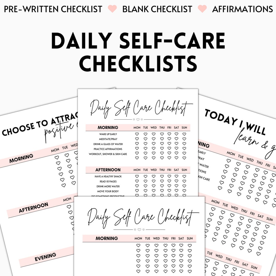 Daily Self Care Checklist, Self Care Tracker, Printable Self Care ...