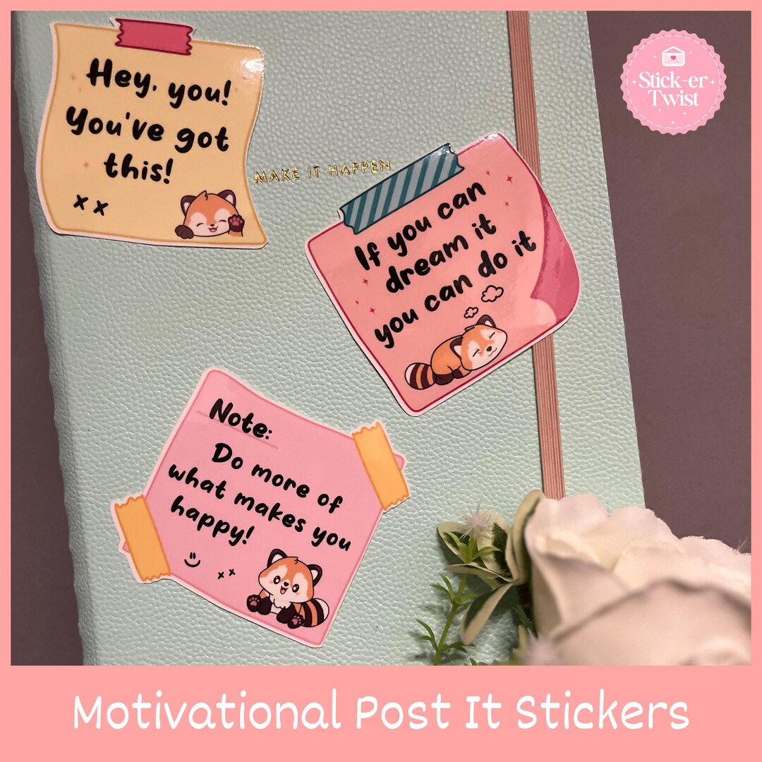 Motivational Post It Note Stickers, Kawaii Red Panda Positive Quotes ...