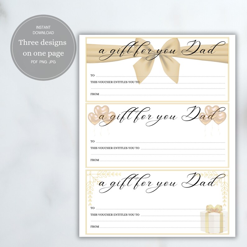 Custom Dad Gift Certificates, Fathers Day Gift for You Dad, Gift for ...