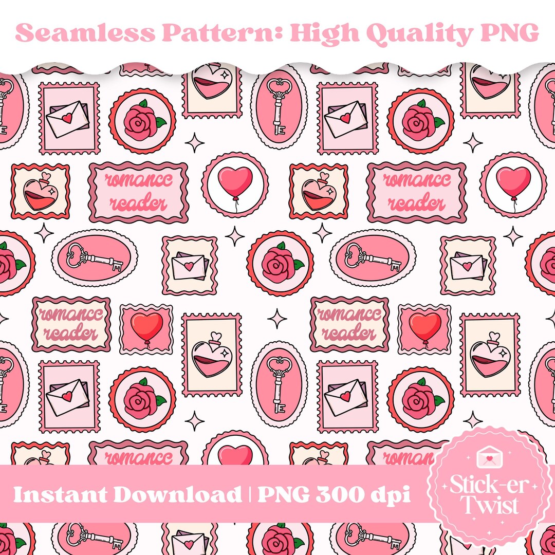 Romance Book Stamp Seamless Pattern: Romance Book Reader, Romantasy ...