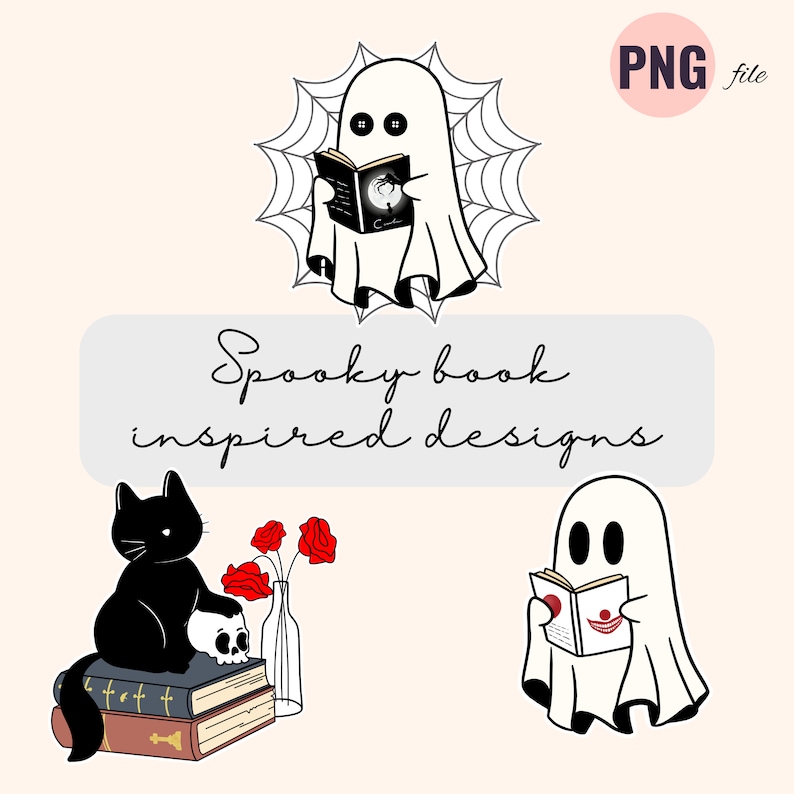 Digital Book Lover Bundle PNG, Stickers Print and Cut, Spooky Bookish ...
