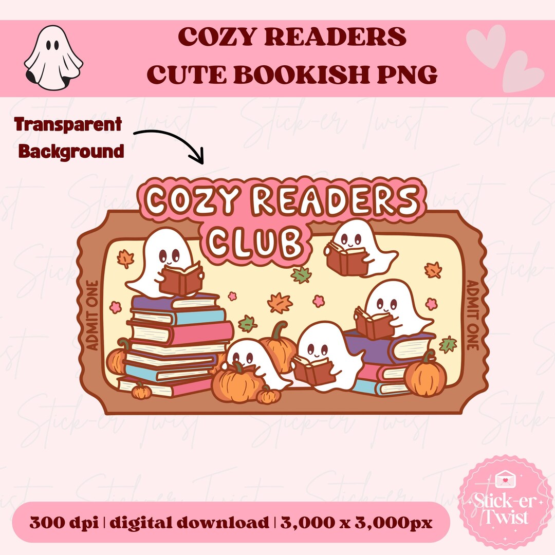 Cozy Readers Club PNG: Cute Ghost Reading Halloween Bookish Digital ...