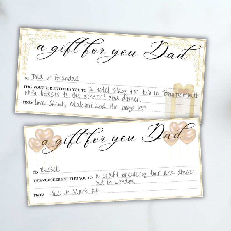 Custom Dad Gift Certificates, Fathers Day Gift for You Dad, Gift for ...