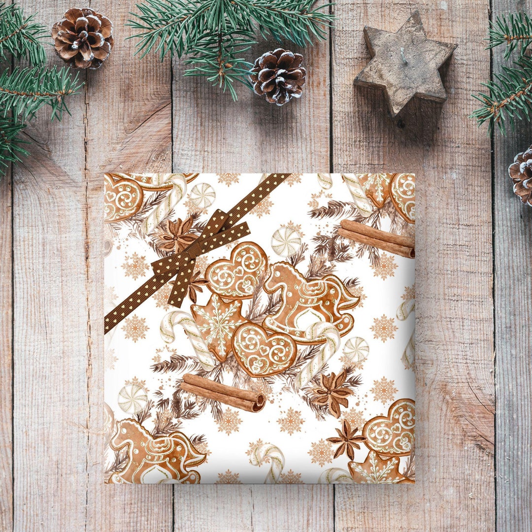 Christmas Gift Wrap Gingerbread Wrapping Paper Holiday Gift Wrap Kids ...