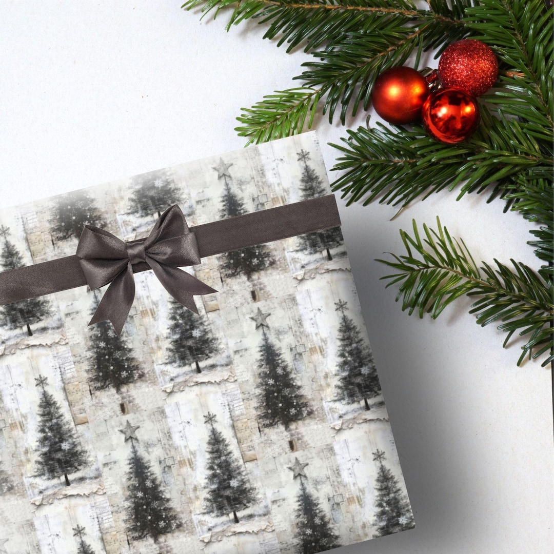 Black and White Christmas Wrapping Paper Rustic Christmas Wrap Luxury ...