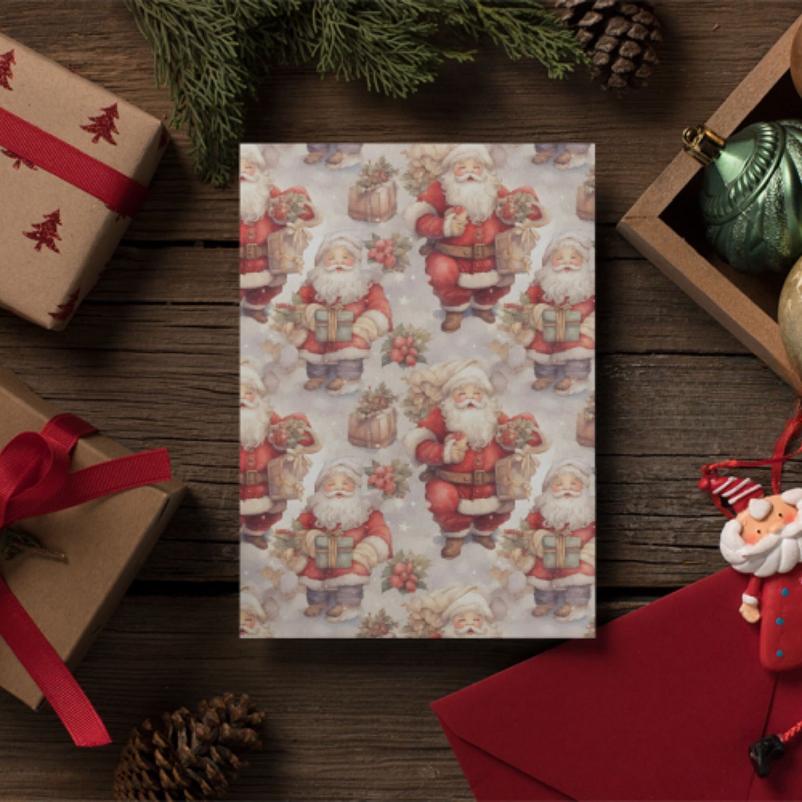 Vintage Santa Gift Wrap Paper Retro Santa Holiday Gift Wrap Christmas ...