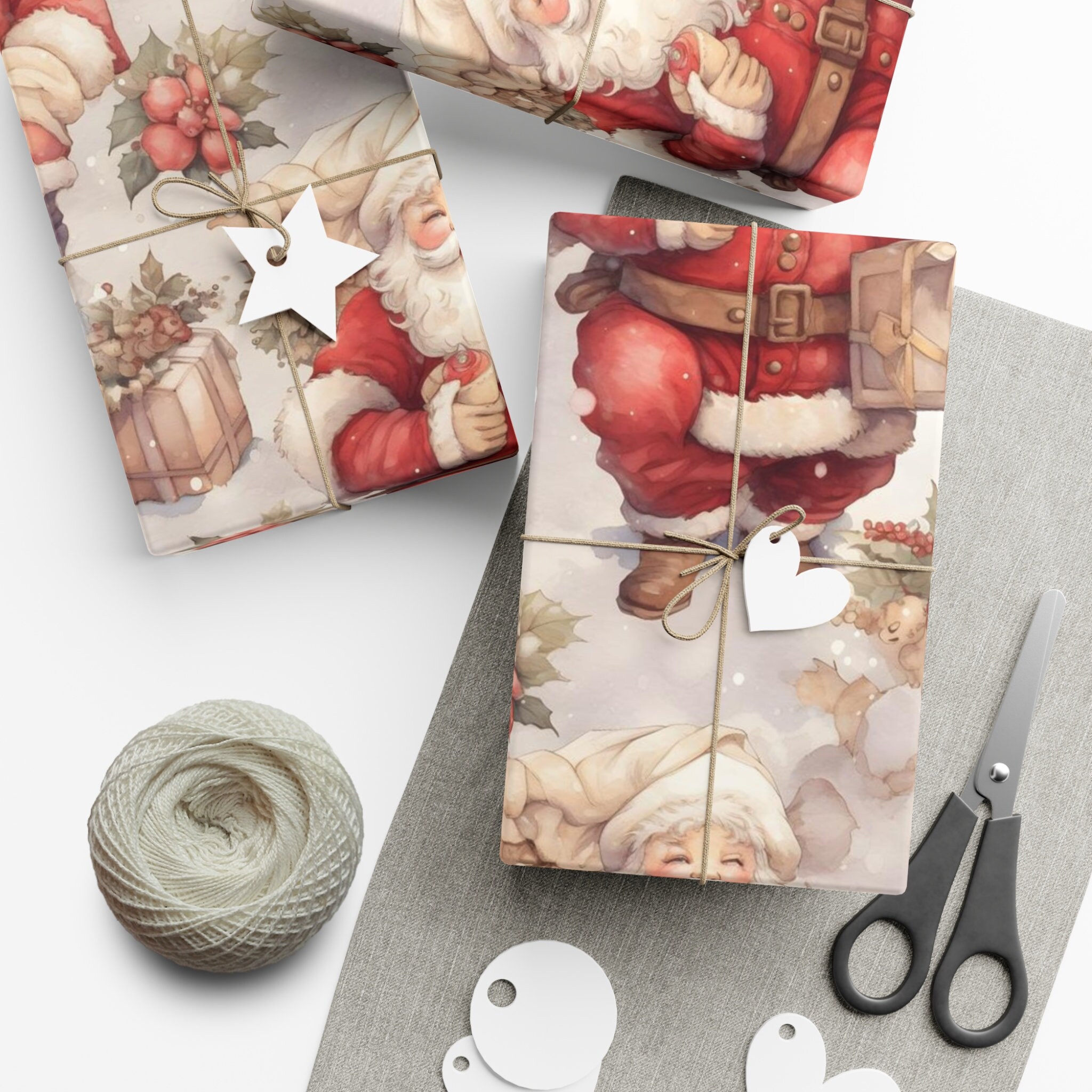 Vintage Santa Gift Wrap Paper Retro Santa Holiday Gift Wrap Christmas ...
