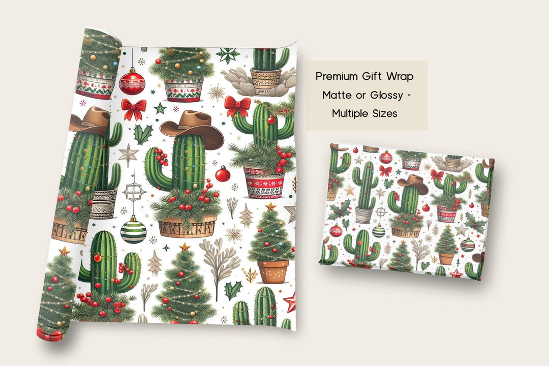 Western Christmas Cactus Gift Wrap: Desert Holiday Wrapping Paper - Etsy