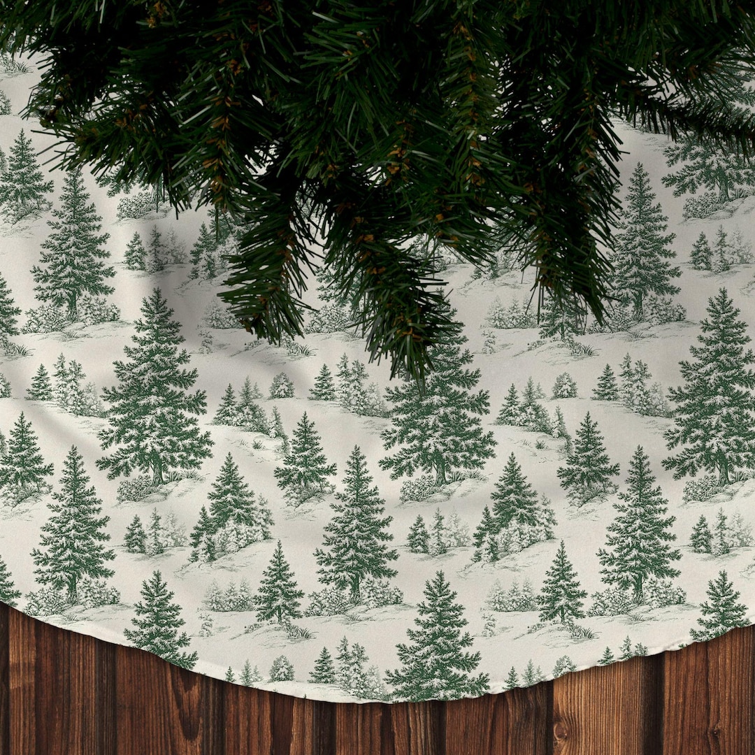 Green French Toile Christmas Tree Skirt, 44-inch Polyester, Elegant ...
