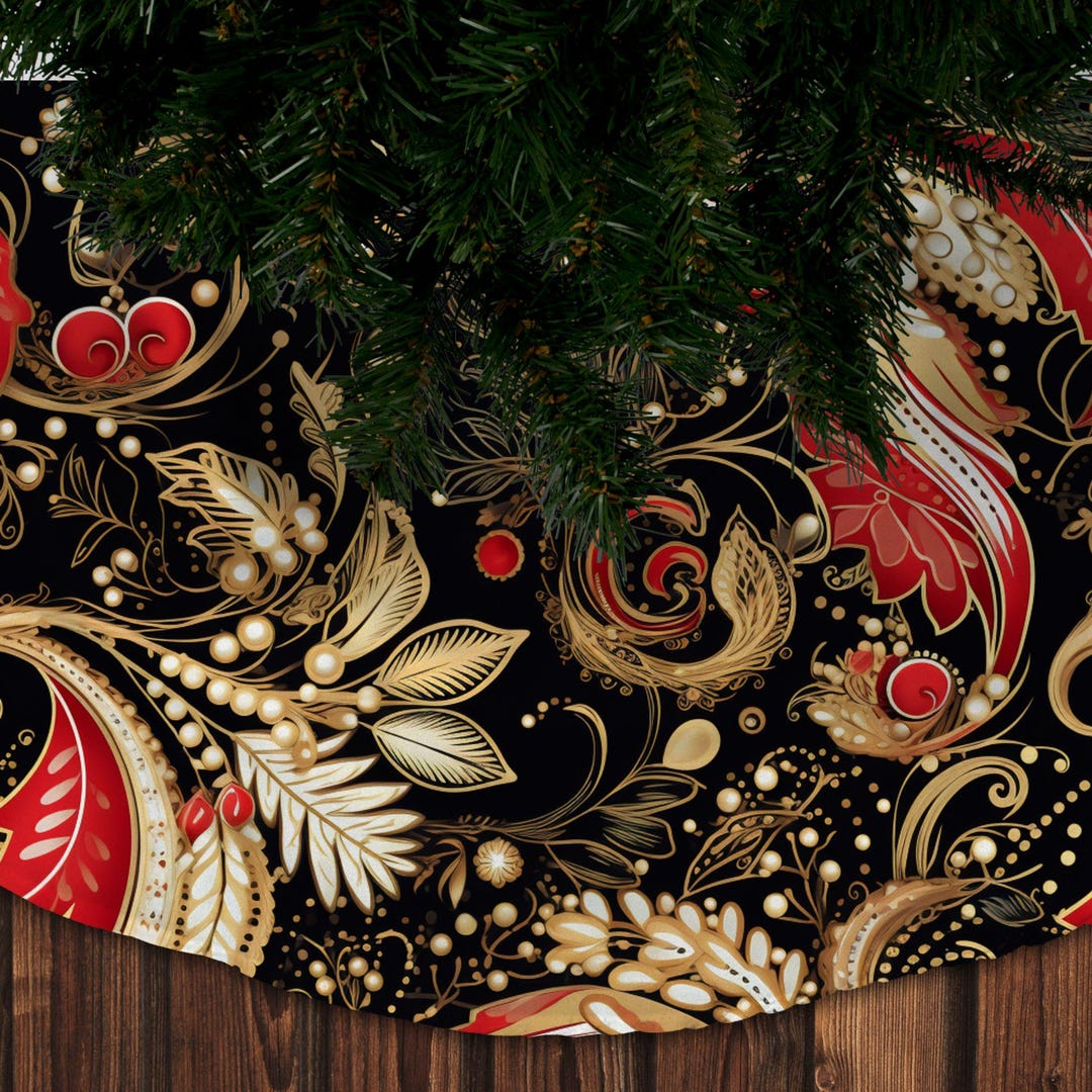 Christmas Tree Skirt Unique Black and Gold Elegant Holiday Tree Skirt ...