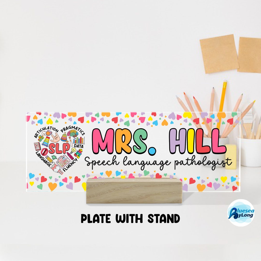 SLP Name Sign Speech Therapy Gift Desk Name Plate Speech Therapist Room ...