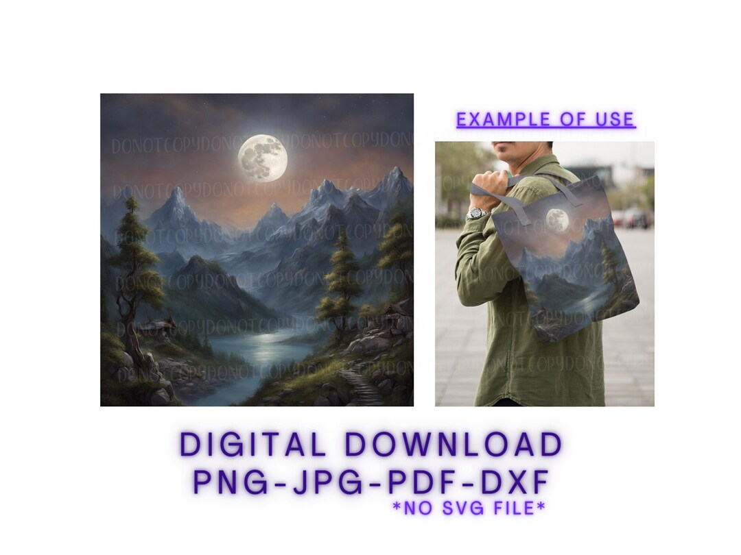 Full Moon Mountain Scene PNG, JPG Digital File | Sublimation | Lunar Digital Download | Mountain ...