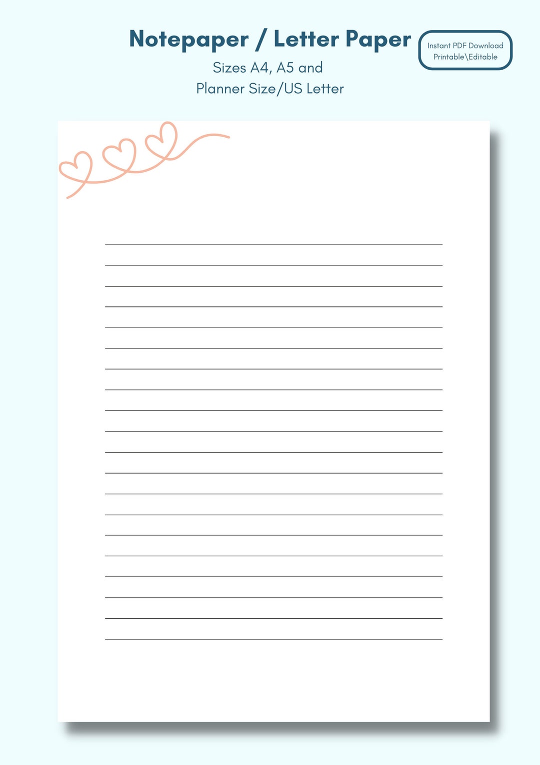 Digital Note Paper Letter Writing Template Downloadable Stationery ...