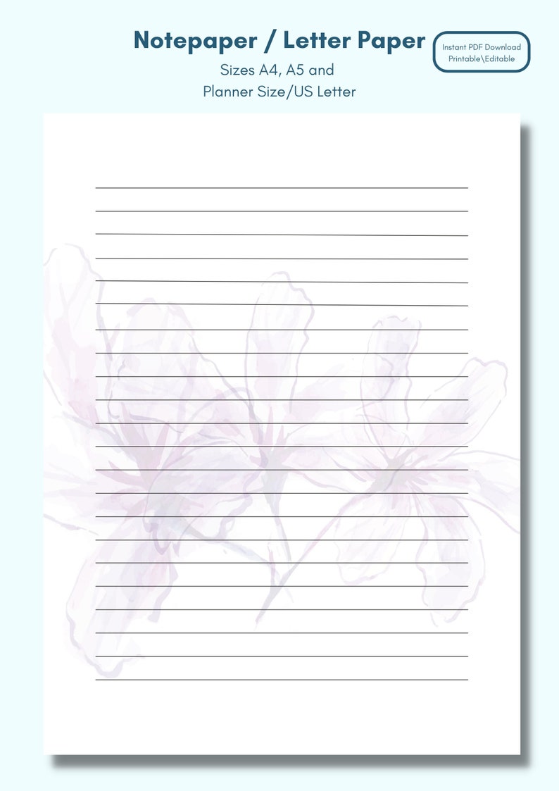 Purple Watercolour Flowers Lined Letter Template Printable Stationery ...