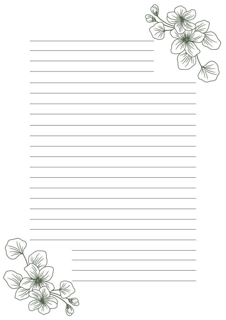 Flowery Lined Letter Template in Black and White Printable Digital ...