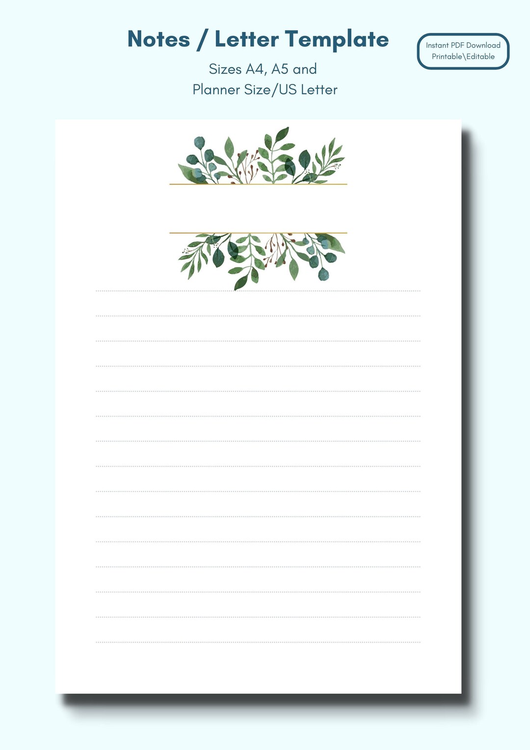 Leafy Heading Lined Letter Template Printable Stationery Floral Writing ...