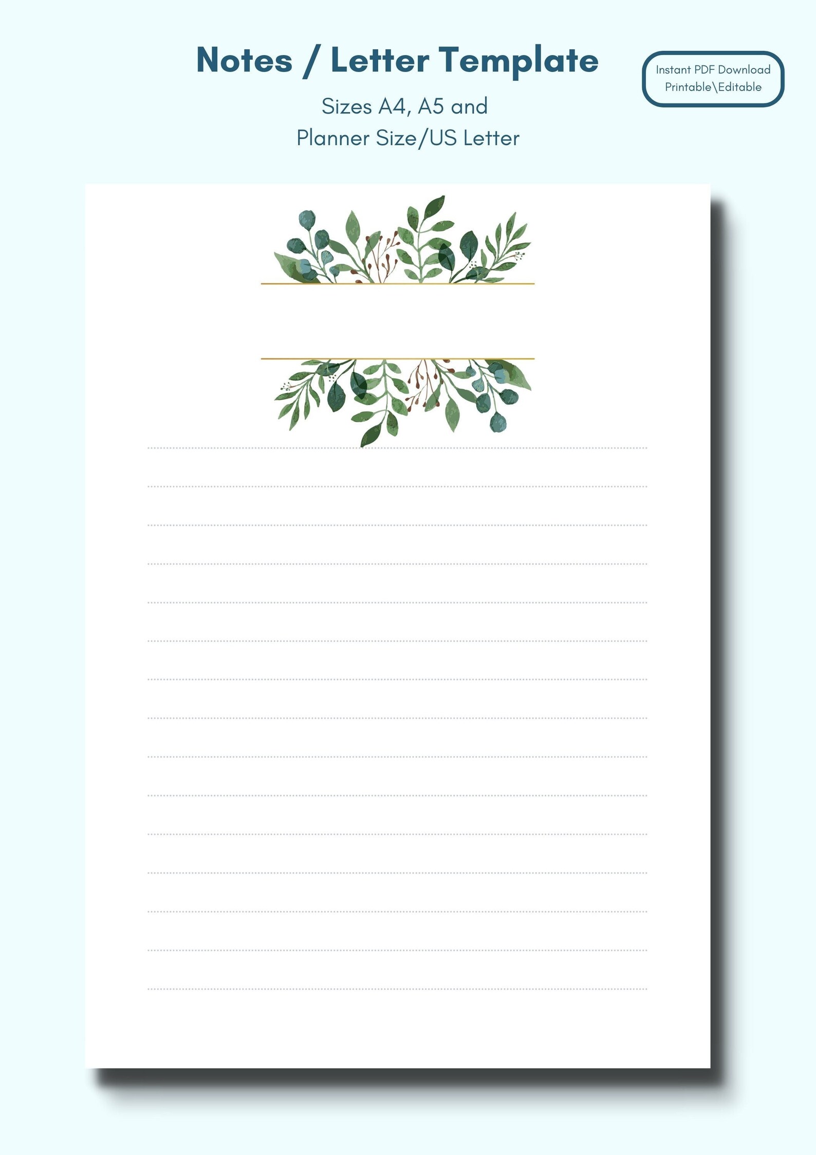 Leafy Heading Lined Letter Template Printable Stationery Floral Writing ...