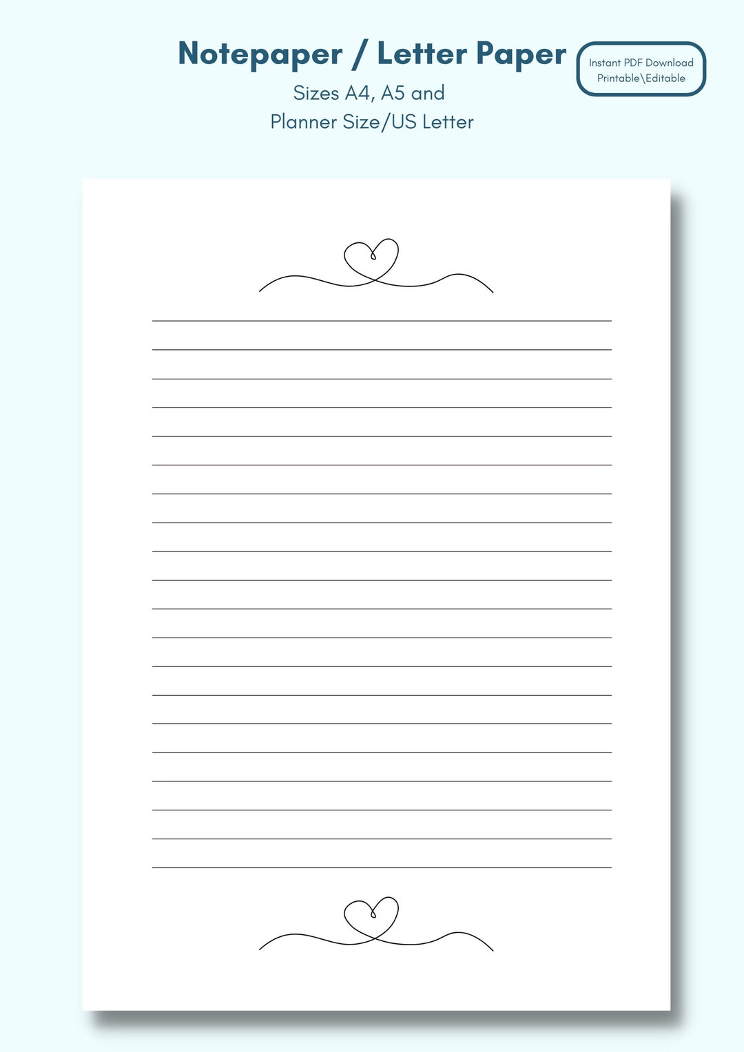 Digital Note Paper With a Heart Doodle Letter Writing Template ...