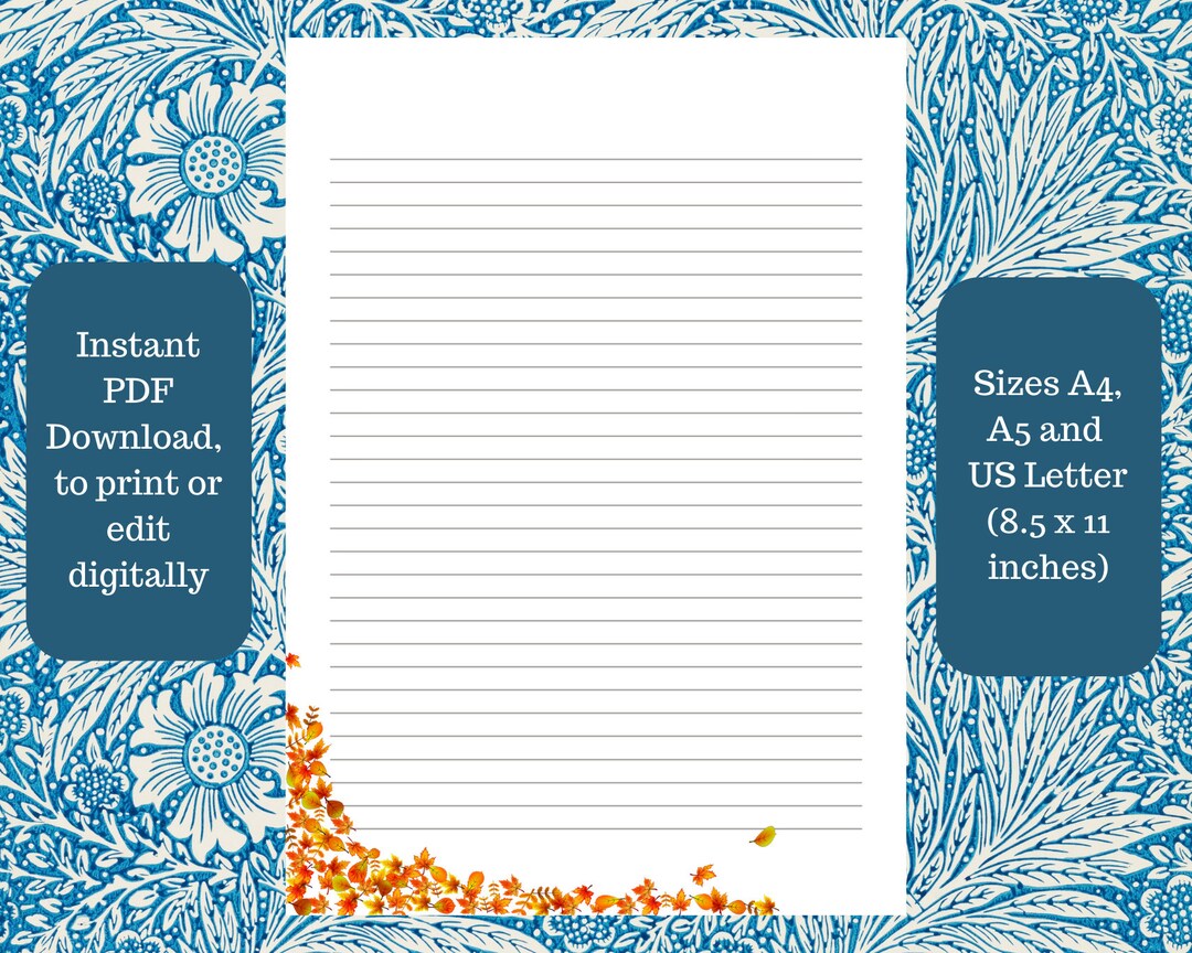 Autumn Fall Leaves Lined Letter Template Printable Digital - Etsy