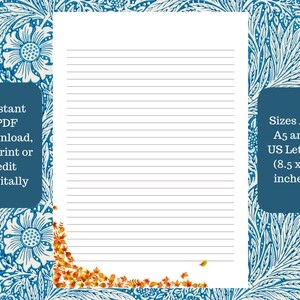 Autumn Fall Leaves Lined Letter Template Printable Digital - Etsy