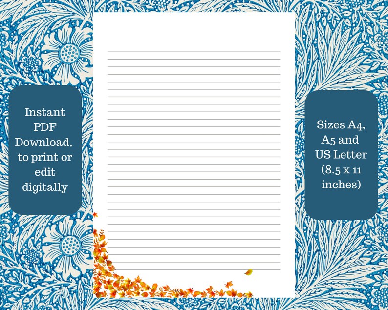 Autumn Fall Leaves Lined Letter Template Printable Digital - Etsy