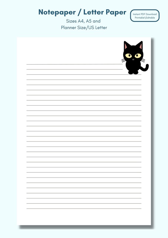 Cat Writing Paper