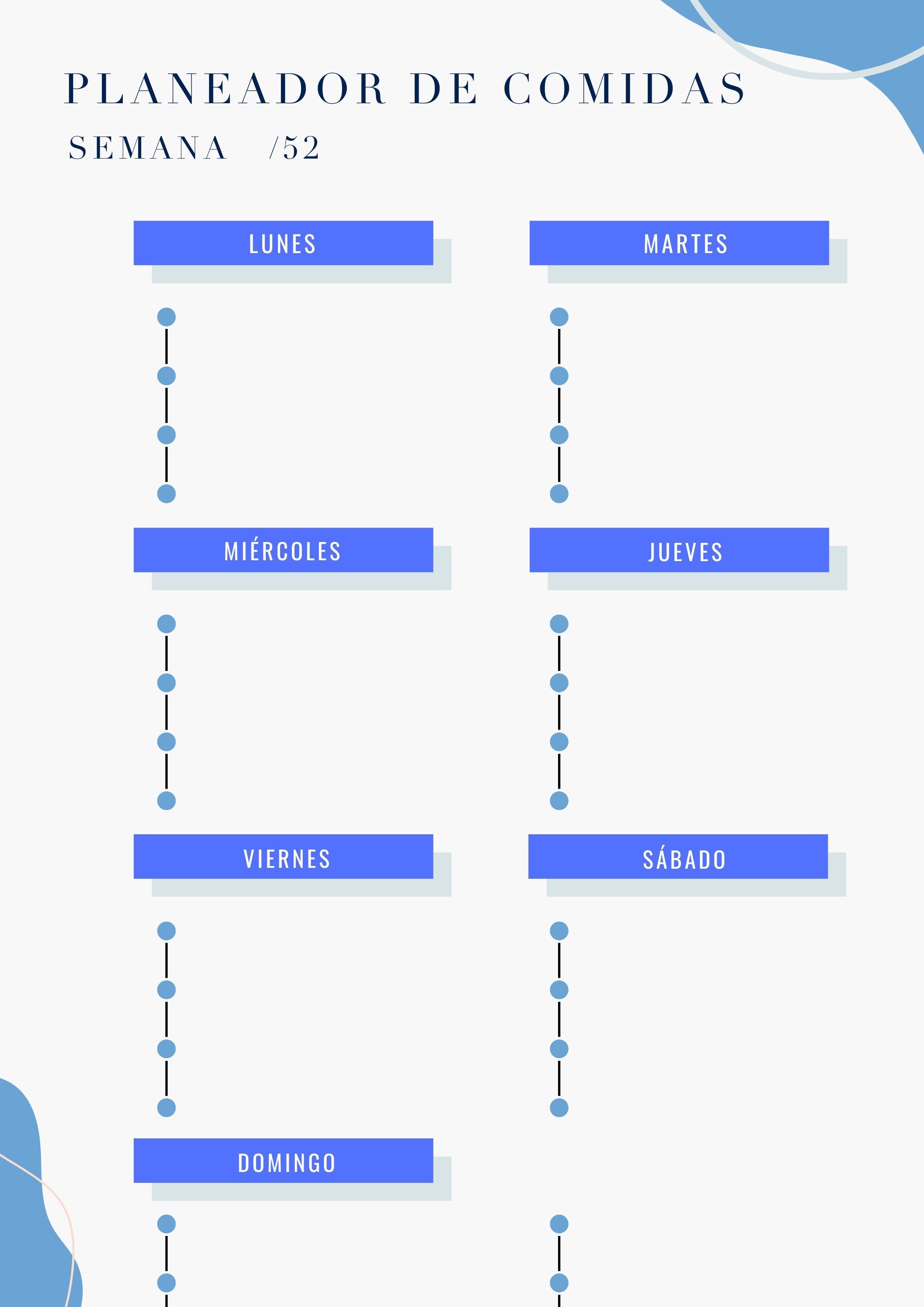 SPANISH Bullet Weekly Meal Planner for Breakfast, Lunch, Dinner and ...