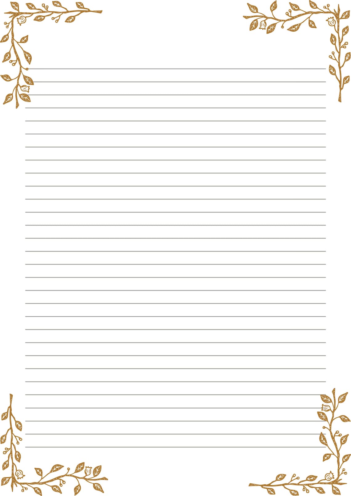 Lined Letter Template With Golden Leaves Printable Stationery Fall ...