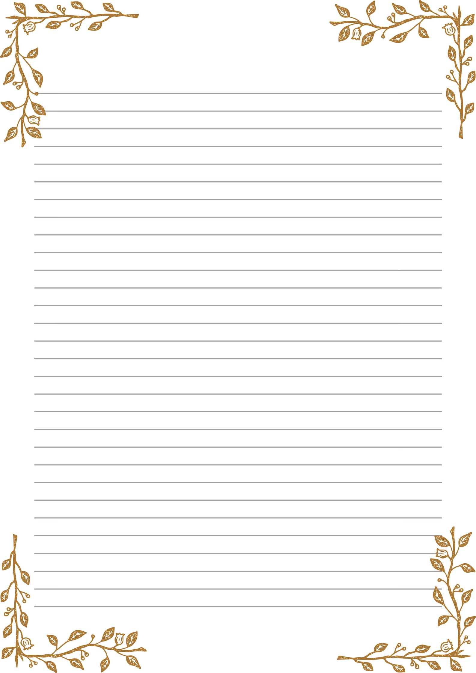 Lined Letter Template With Golden Leaves Printable Stationery Fall ...