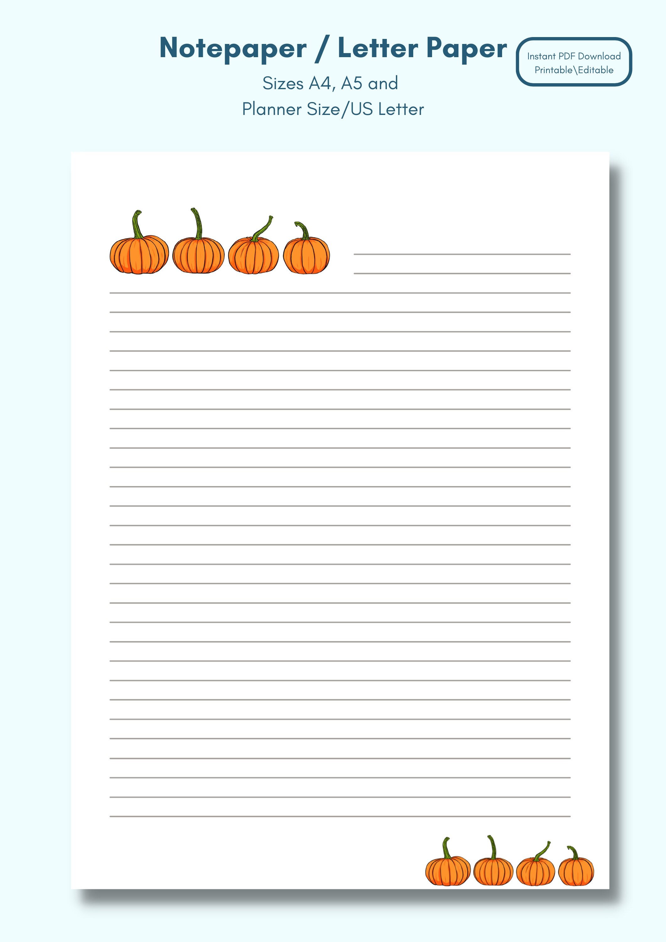 Pumpkin Lined Letter Template Printable Digital Download - Etsy