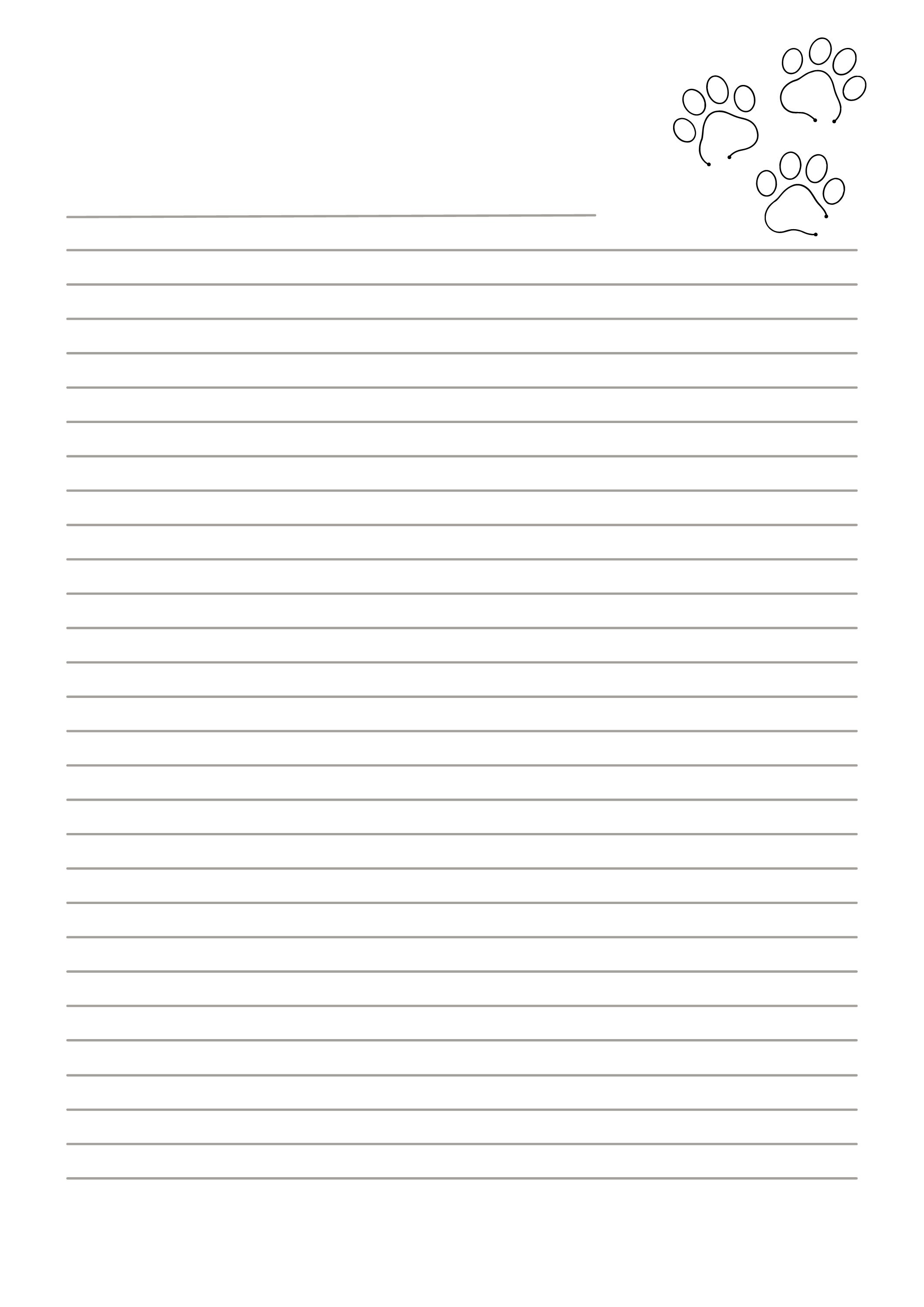 Pawprints Lined Letter Template Printable Digital Writing Paper Animals ...