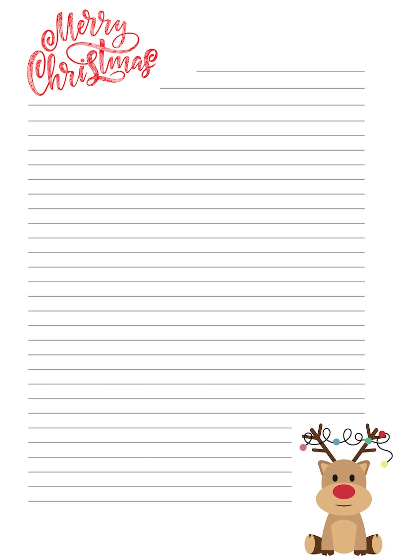 Reindeer Merry Christmas Lined Letter Template Printable Digital ...