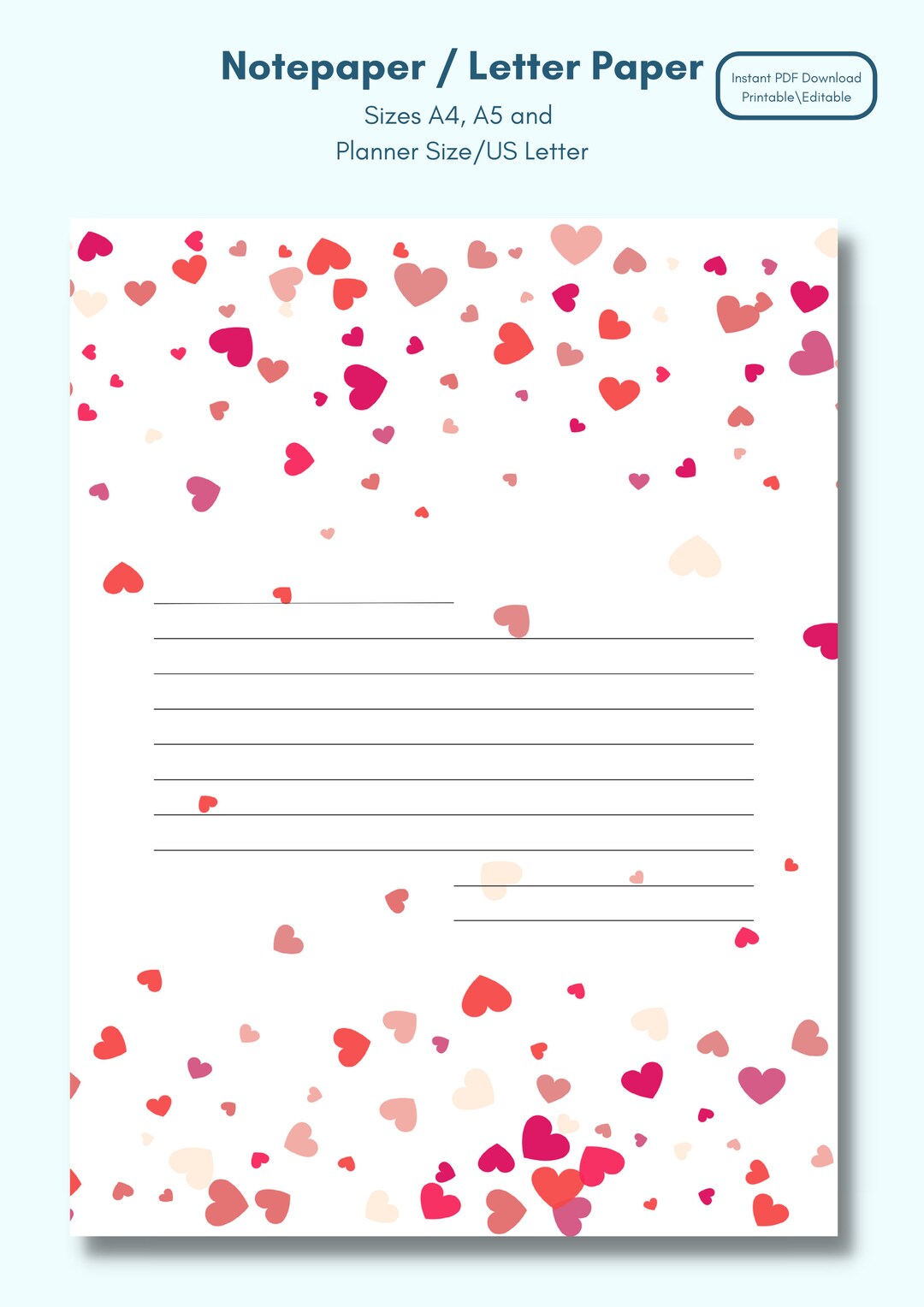 Valentine Love Note Digital Note Paper Letter Writing Template for ...