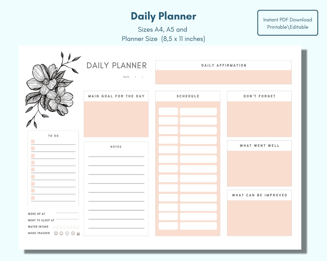 Pink Daily Planner 2025 Undated Flowers Printable Digital Planner ...