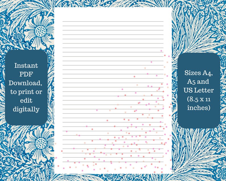 Pink Stars Lined Letter Template Printable Digital Download - Etsy