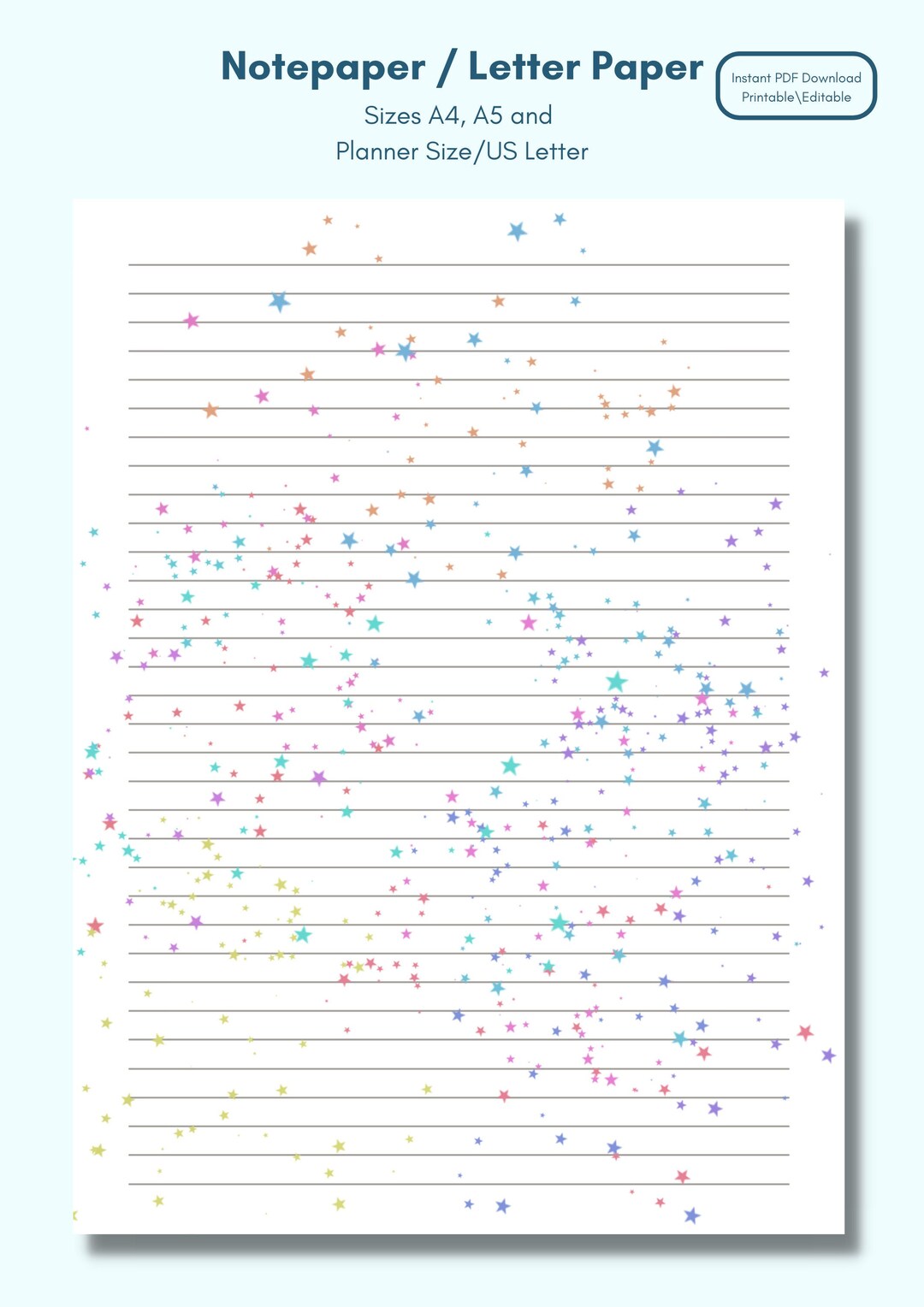 Multicolor Star Lined Letter Template Printable Digital Download ...