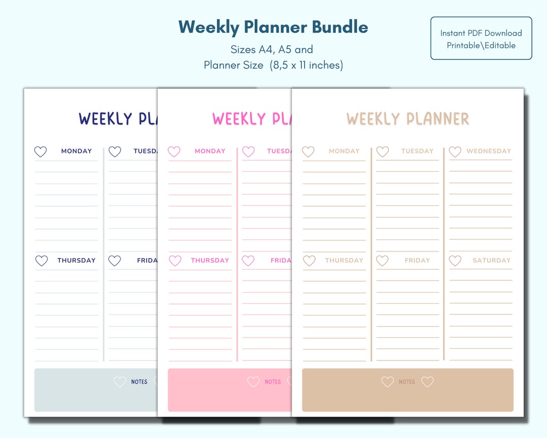 Weekly Planner Bundle Editable Week Tracker Printable Digital Planner ...