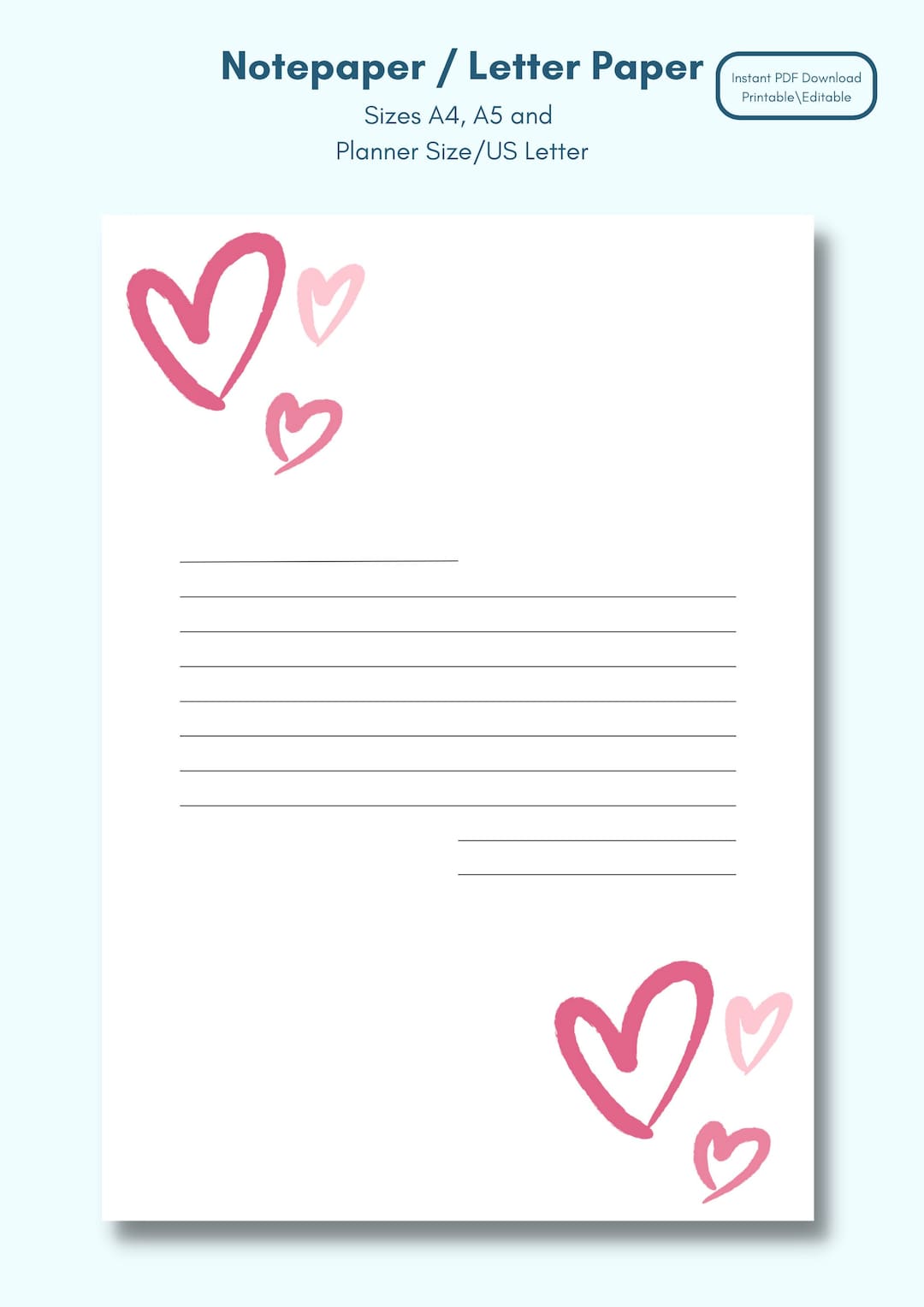 Valentine Love Note Digital Notepaper Letter Writing Template ...