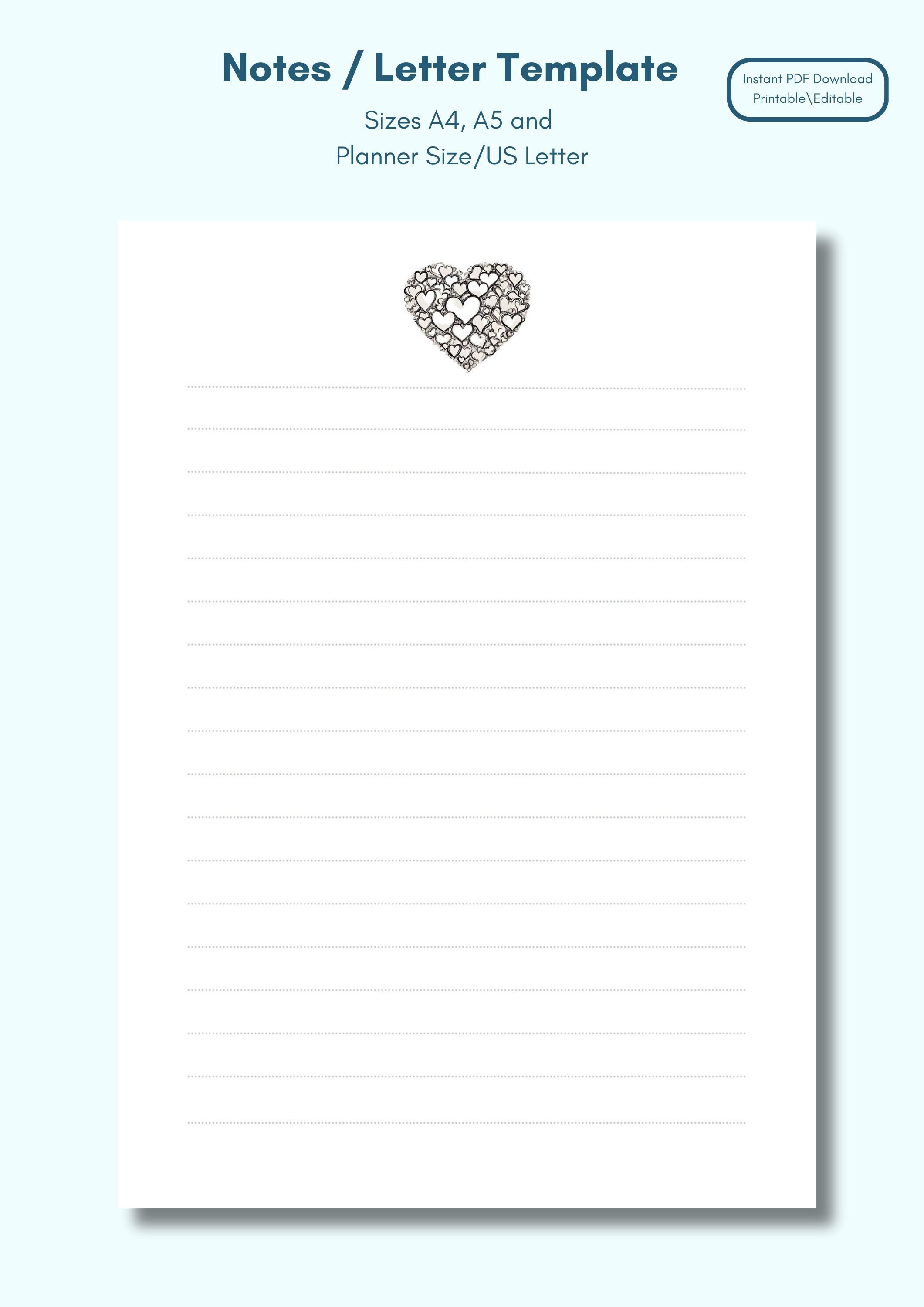 Digital Note Paper Letter Writing Template Downloadable Stationery ...