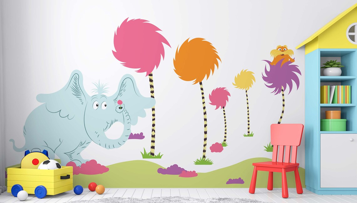 Dr Seuss Wall Decal Truffula Tree Wall Sticker Horton the Elephant Wall ...