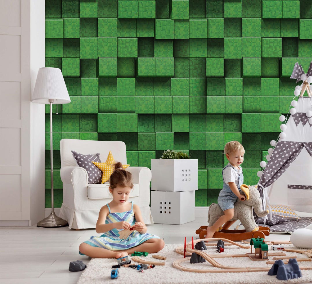 Minecraft Wallpaper Grass Block Wall Sticker Pixel Block Wall Art ...