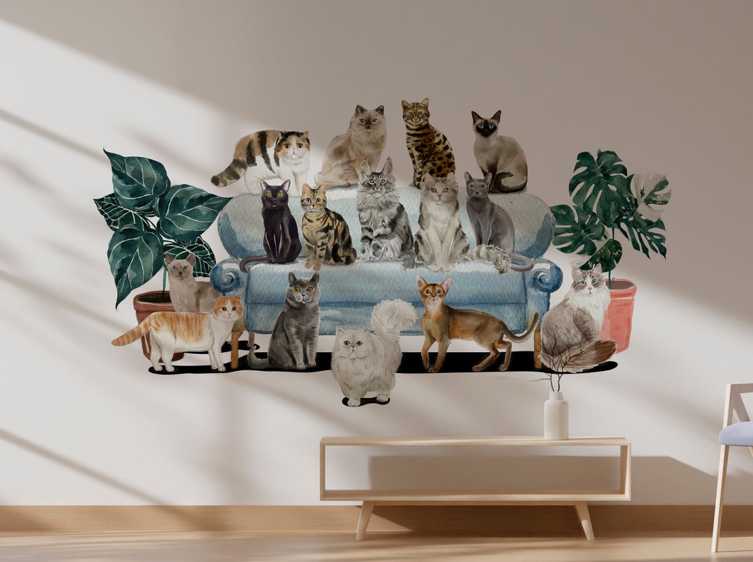 Removable Fluffy Cat Wall Decal Cat Wall Art Cat Lover Wall Sticker for ...