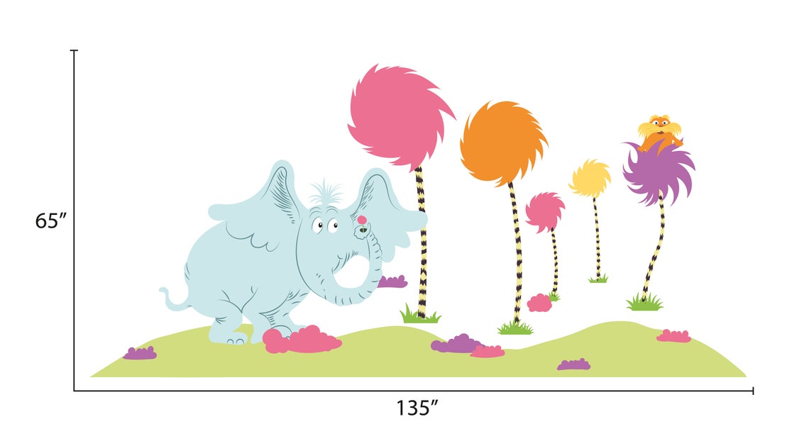 Dr Seuss Wall Decal Truffula Tree Wall Sticker Horton the Elephant Wall ...