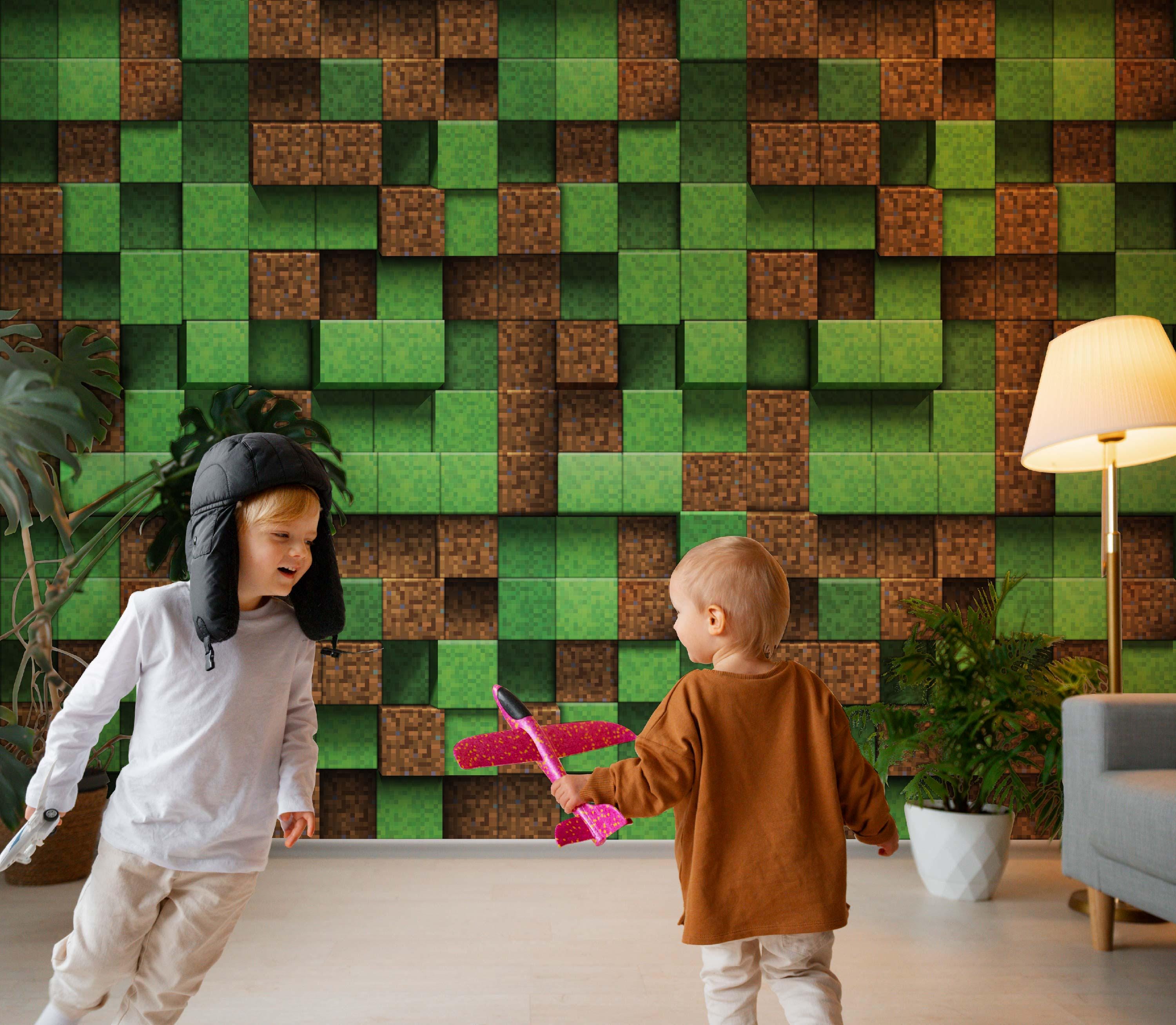 Minecraft Wallpaper Grass Block Wall Sticker Pixel Block Wall Art ...