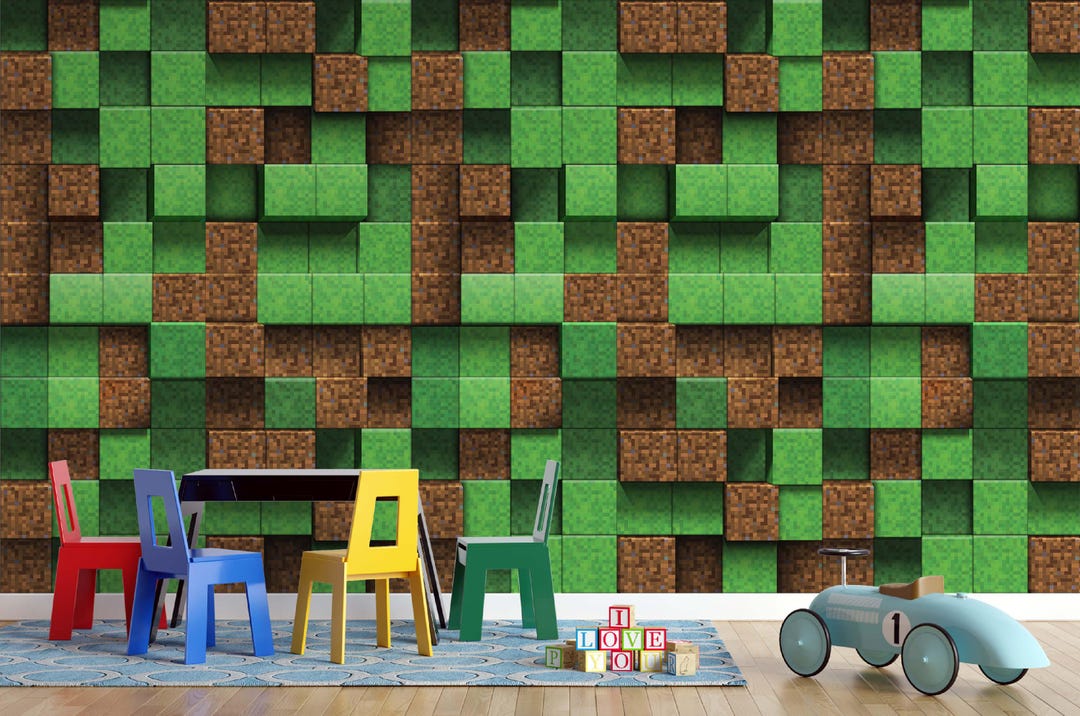 Minecraft Wallpaper Grass Block Wall Sticker Pixel Block Wall Art ...