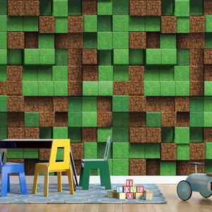 Minecraft Wallpaper Grass Block Wall Sticker Pixel Block Wall Art ...